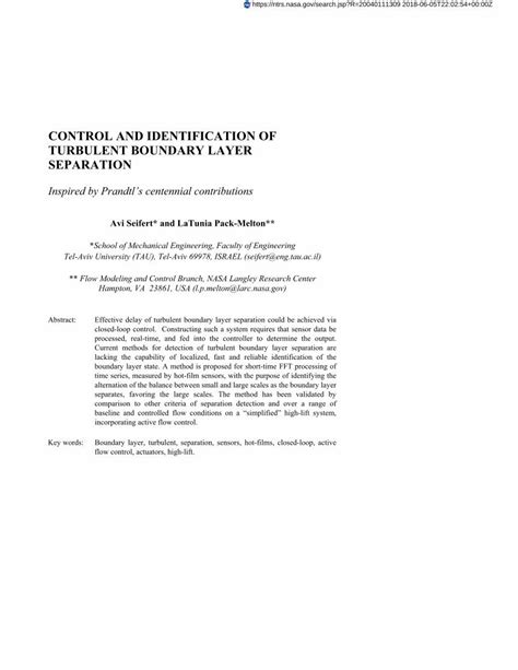 Pdf Control And Identification Of Turbulent And Identification Of