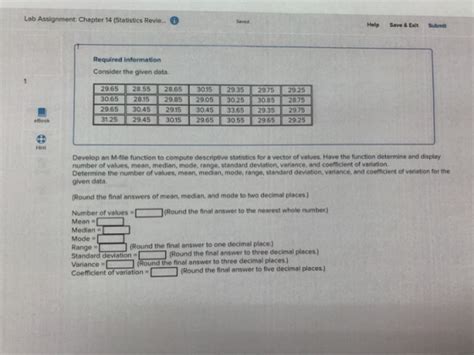 lab assignment chapter 14 statistics revie i saved help save and exit