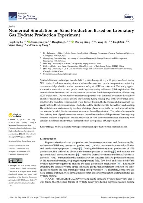 Pdf Numerical Simulation On Sand Production Based On Laboratory Gas Hydrate Production Experiment