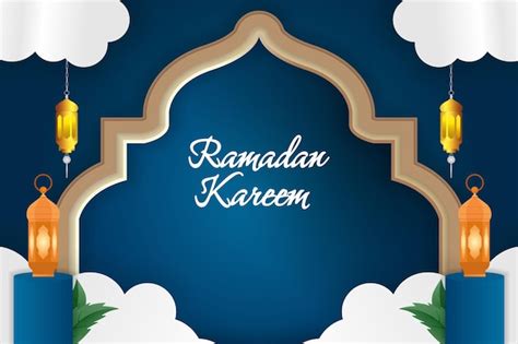 요소와 라마단 카림 이슬람 배경 프리미엄 벡터