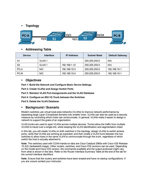 lab 2 configure vlans and trunking 2022spring topology addressing