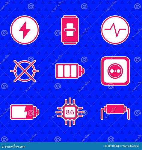 Set Battery Charge Level Indicator Processor With Microcircuits Cpu Resistor Electricity