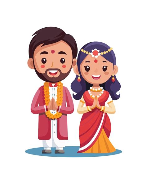 Happy Indian Wedding Couple Cartoon Premium Vector