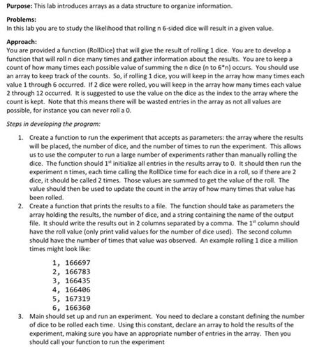 Purpose This Lab Introduces Arrays As A Data Chegg Com