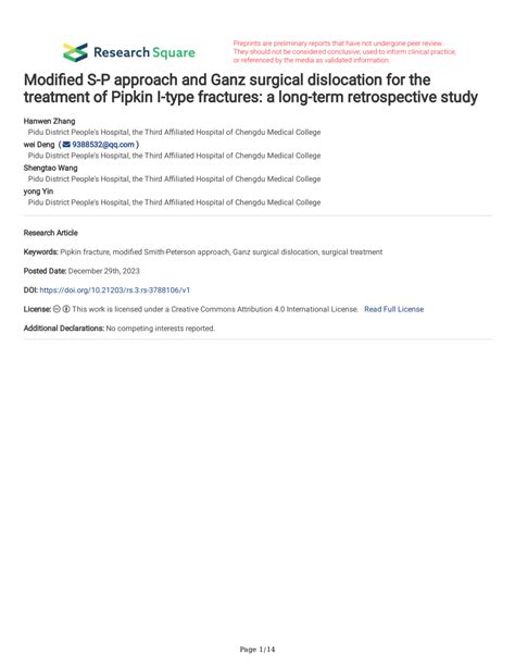 Pdf Modified S P Approach And Ganz Surgical Dislocation For The