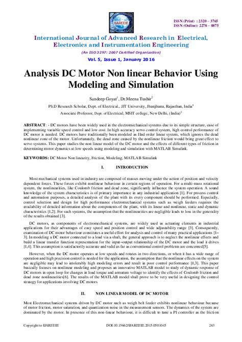 pdf analysis dc motor non linear behavior using modeling and simulation