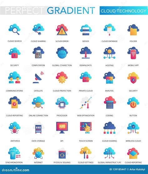 Vector Set Of Trendy Flat Gradient Of Cloud Big Data Technology Icons Stock Vector