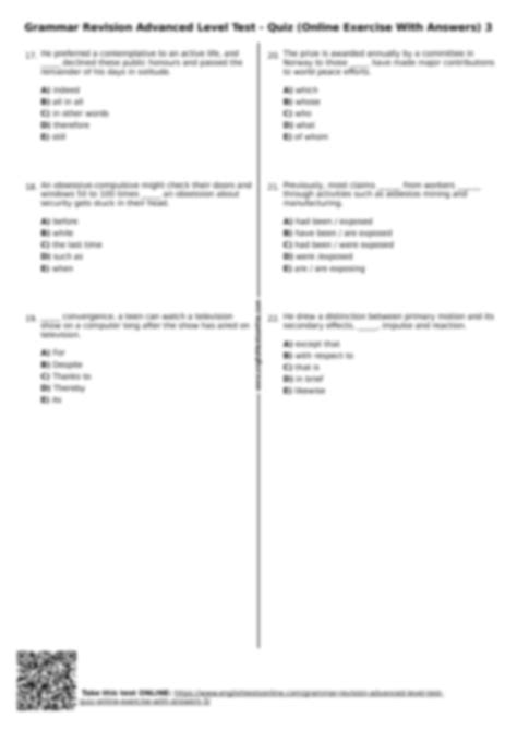 SOLUTION Grammar Revision Advanced Level Test Quiz Online Exercise With Answers