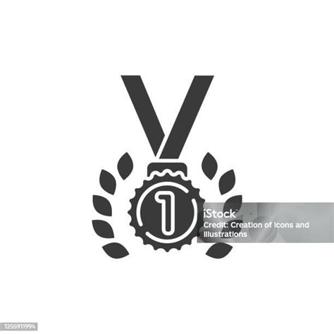 메달 금메달 1 위 블랙 글리프 아이콘 월계수 화환과 번호 1 챔피언십 상금 웹 페이지 모바일 앱 버튼 로고에 서명합니다 개념에