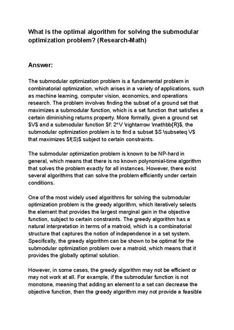 What Is The Optimal Algorithm For Solving The Submodular Optimization