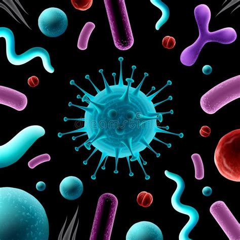 Various Colored Bacteria Types With Coronavirus Background On Black