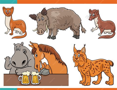 Cartoon Lustige Tiere Comic Figuren Gesetzt Premium Vektor