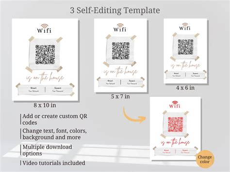 3 Self Editing Templates With Qr Code Wifi And 5x7in