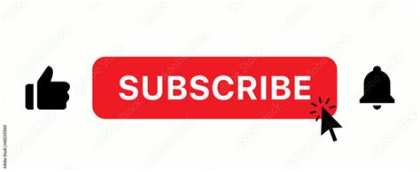 Youtube Subscribe Button With Like Icon And Notification Bell Alarm Symbol Mouse Cursor Click