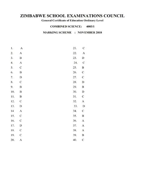 O Levels Combined Science 2018 Answers Pdf