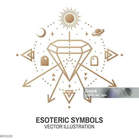 난해 심볼 벡터 얇은 선 기하학적 배지 연금술 또는 신성한 형상에 대한 개요 아이콘 연금술 기호와 크리스탈신비와 마법 디자인 개념에 대한 스톡 벡터 아트 및 기타 이미지