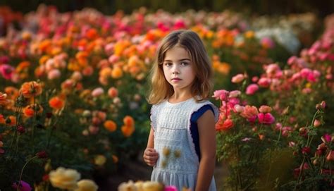 Innocent Girl Enjoys Nature Beauty In Meadow Generated By Ai Ai
