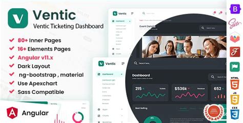 ventic ticketing angular admin template no jquery website