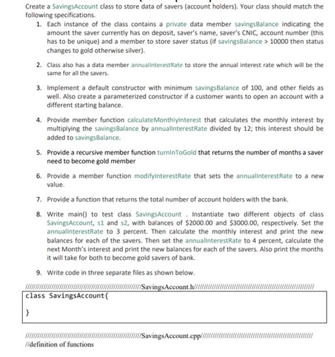 solved create a savingsaccount class to store data of savers