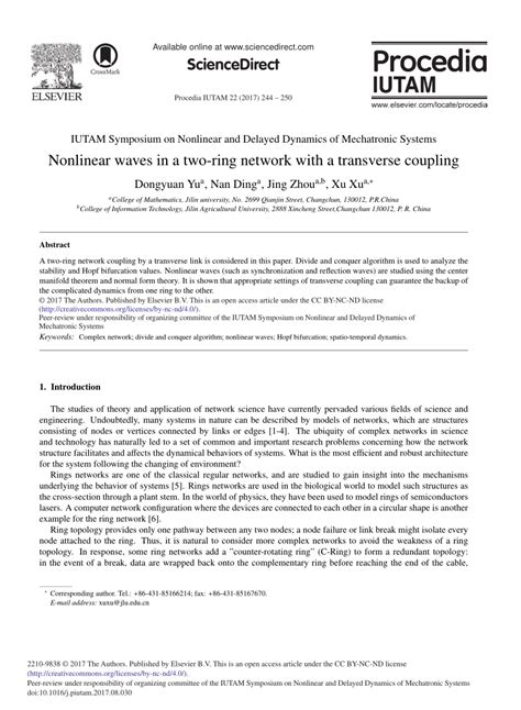 Pdf Nonlinear Waves In A Two Ring Network With A Transverse Coupling