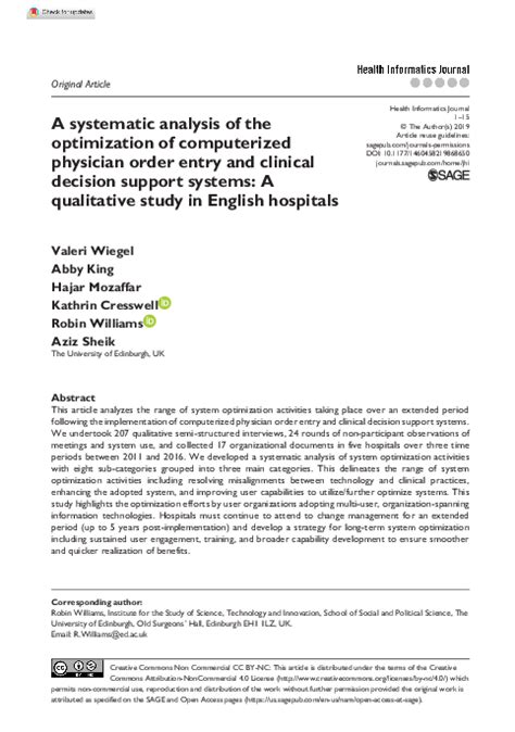 Pdf A Systematic Analysis Of The Optimization Of Computerized Physician Order Entry And