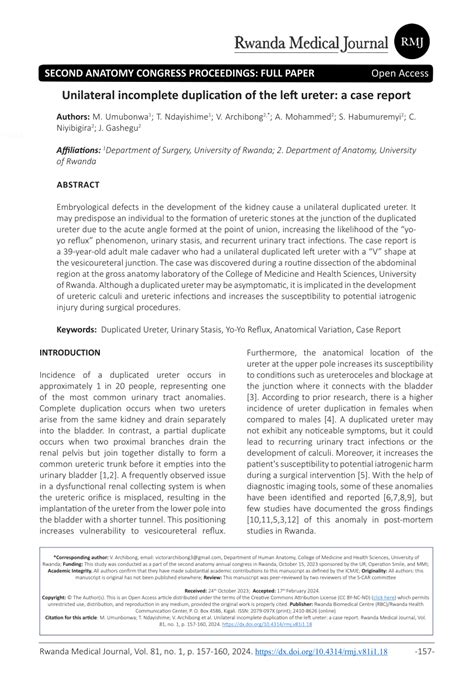 Pdf Unilateral Incomplete Duplication Of The Left Ureter A Case Report