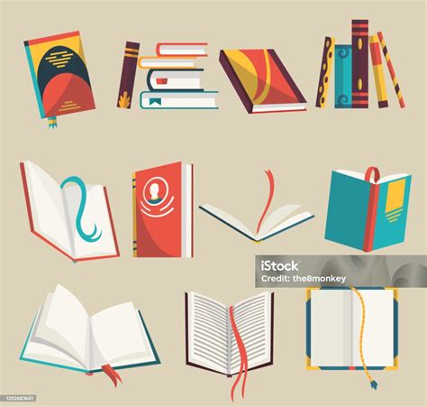 다채로운 책 아이콘 세트 벡터 일러스트 레이션 배우고 공부하십시오 개봉 및 폐쇄 책컬렉션 교육 과 지식 책을 통해 독서 학습 및 교육 받기 가리기에 대한 스톡 벡터 아트 및