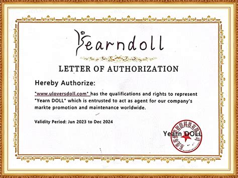 certificate of authorization for sex doll brands