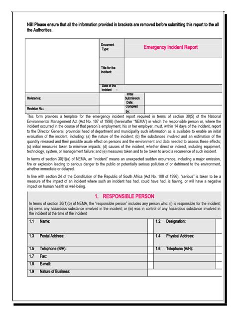 Nema Emergency Incident Report Template Pdf Emergency Toxicity