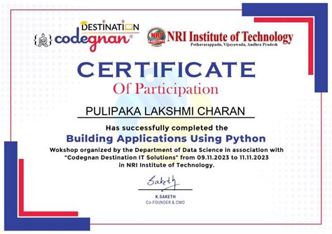 Pulipaka Lakshmi Charan On Linkedin Building Applications Using Python Workshop In Codegnan
