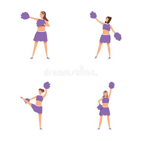 Set Of Four Illustrations Featuring A Cheerleader In Various Dynamic