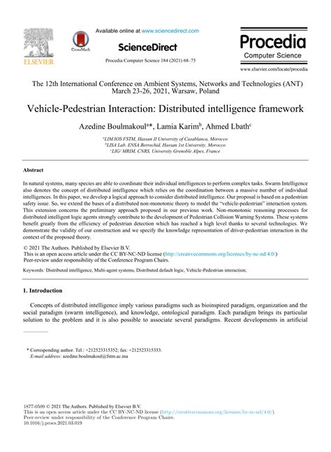 PDF Vehicle Pedestrian Interaction Distributed Intelligence Framework