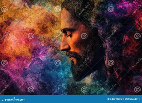 A Digital Painting Of Jesus Christ His Bearded Face Full Of Compassion