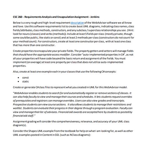 Csc 260 Requirements Analysis And Encapsulation