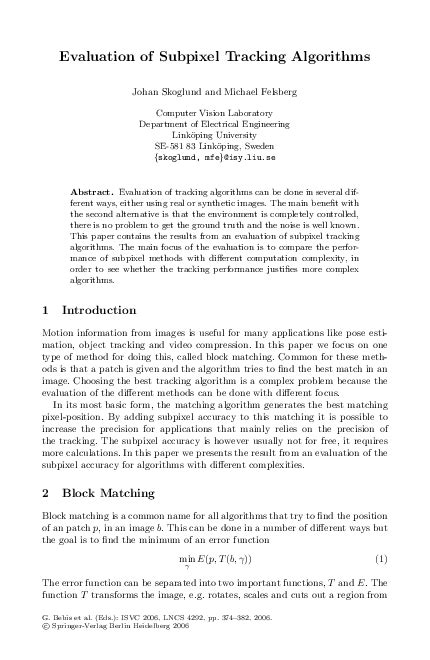 Pdf Evaluation Of Subpixel Tracking Algorithms