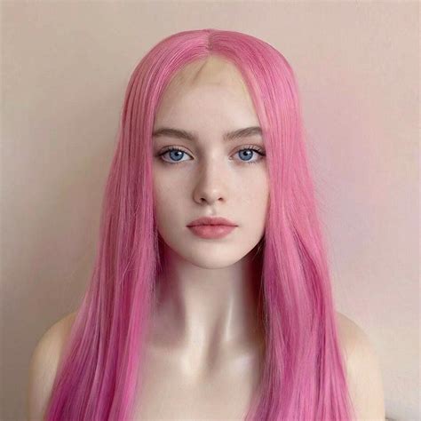 Women Lace Front Wig Rose Pastel Pink Long Straight Middle Part Cosplay