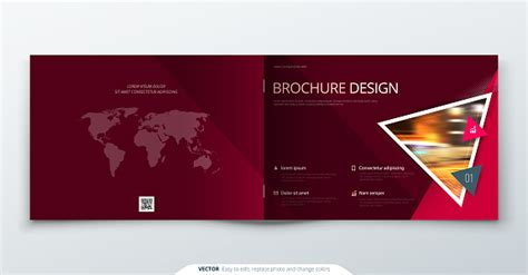 브로셔 디자인을 풍경입니다 빨간 기업 사각형 템플릿 브로슈어 보고서 카탈로그 잡지 소책자 레이아웃 현대 삼각형 모양 추상적인