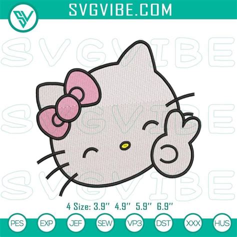 Hello Kitty Peace Symbol Stitch Pattern Cute Cat Embroidery Design