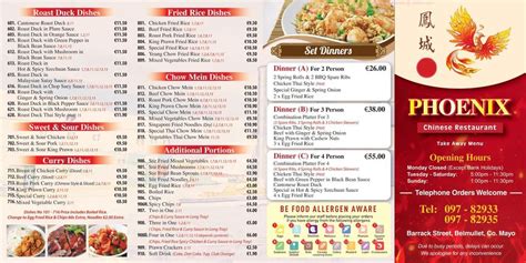 Menu At Phoenix Chinese Restaurant Belmullet