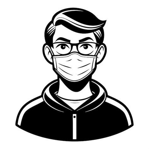 Monochrome Illustration Of A Person Wearing Glasses And Face Mask Premium Ai Generated Vector