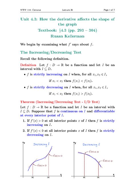Wtw 114 Lecture 38 Unit 4 How The Derivative Affects The Shape Of The Graph Textbook §4 Pp