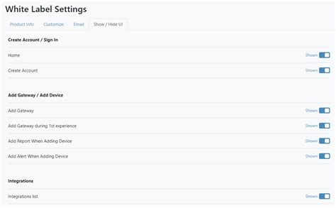 Showhide Dashboard Features