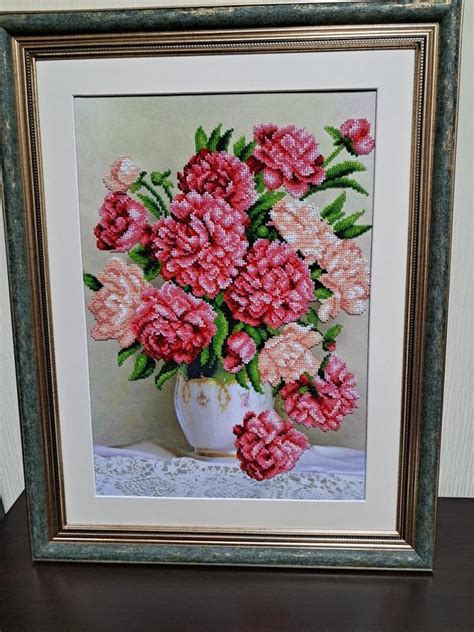 Картина бисером пионы — цена 1200 грн в каталоге Картины Купить товары для дома и быта по