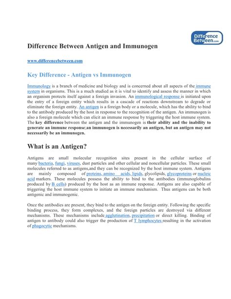 Difference Between Antigen And Immunogen What Is An Antigen Docslib