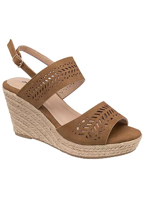 dunlop cece tan double strap cut out wedges freemans