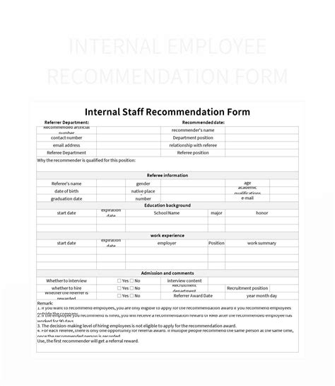 Free Internal Recommendation Table Templates For Google Sheets And Microsoft Excel Slidesdocs