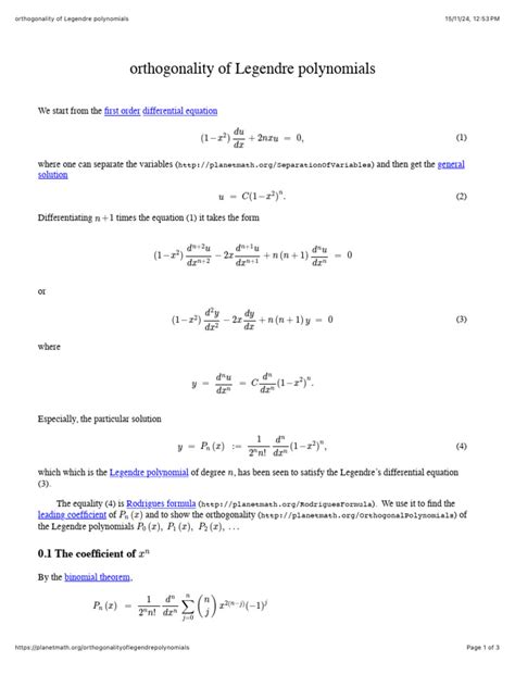 Orthogonality Of Legendre Polynomials Pdf Numerical Analysis