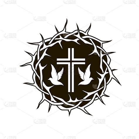 荆棘王冠，十字架和鸽子素材 花瓣网