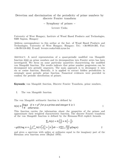 Pdf Detection And Discrimination Of The Periodicity Of Prime Numbers