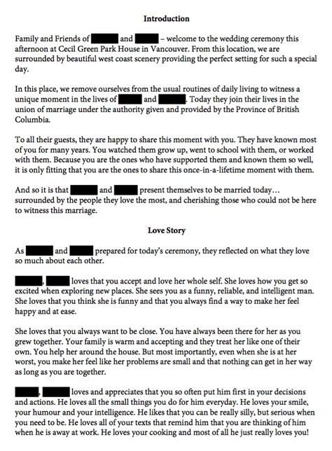 Wedding Ceremony Template For Officiant At A Glance